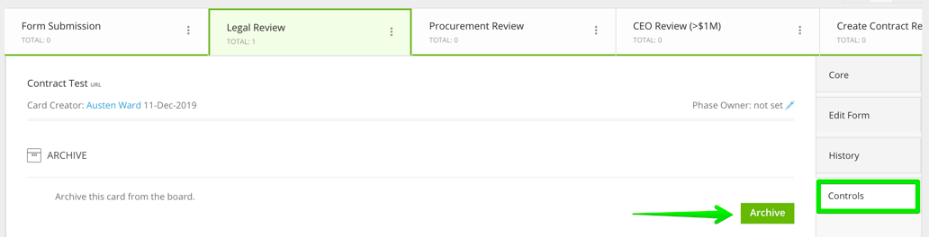 Archiving a Workflow Card
